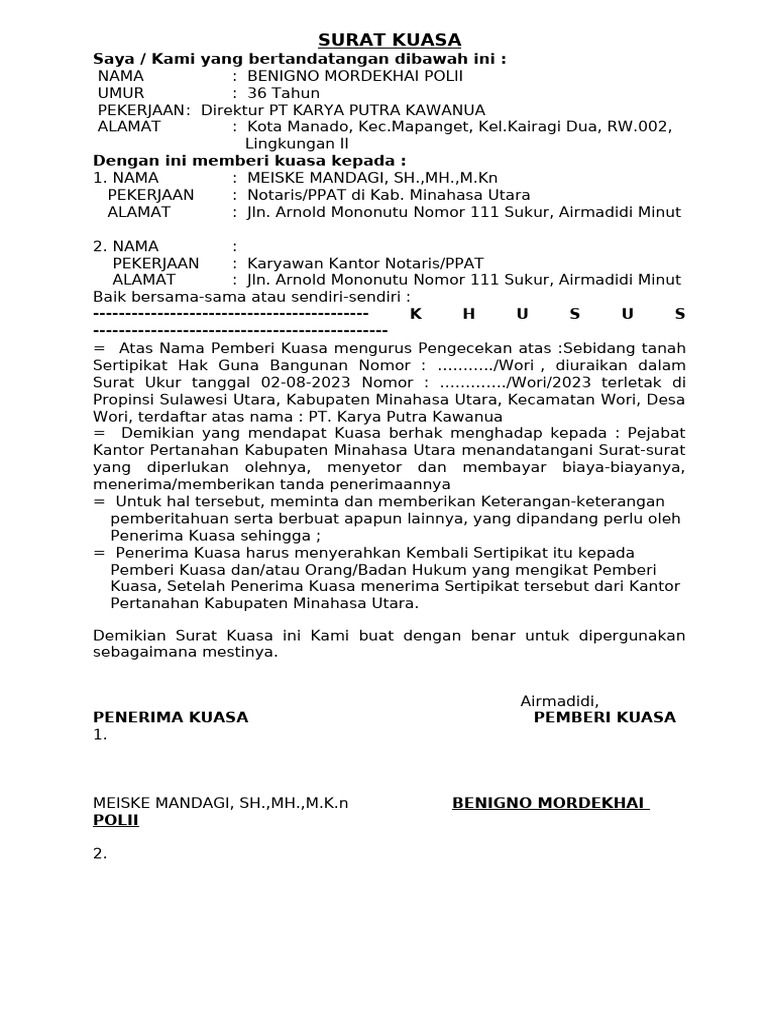 Surat Kuasa Pengecekan Sertifikat Tanah | PDF