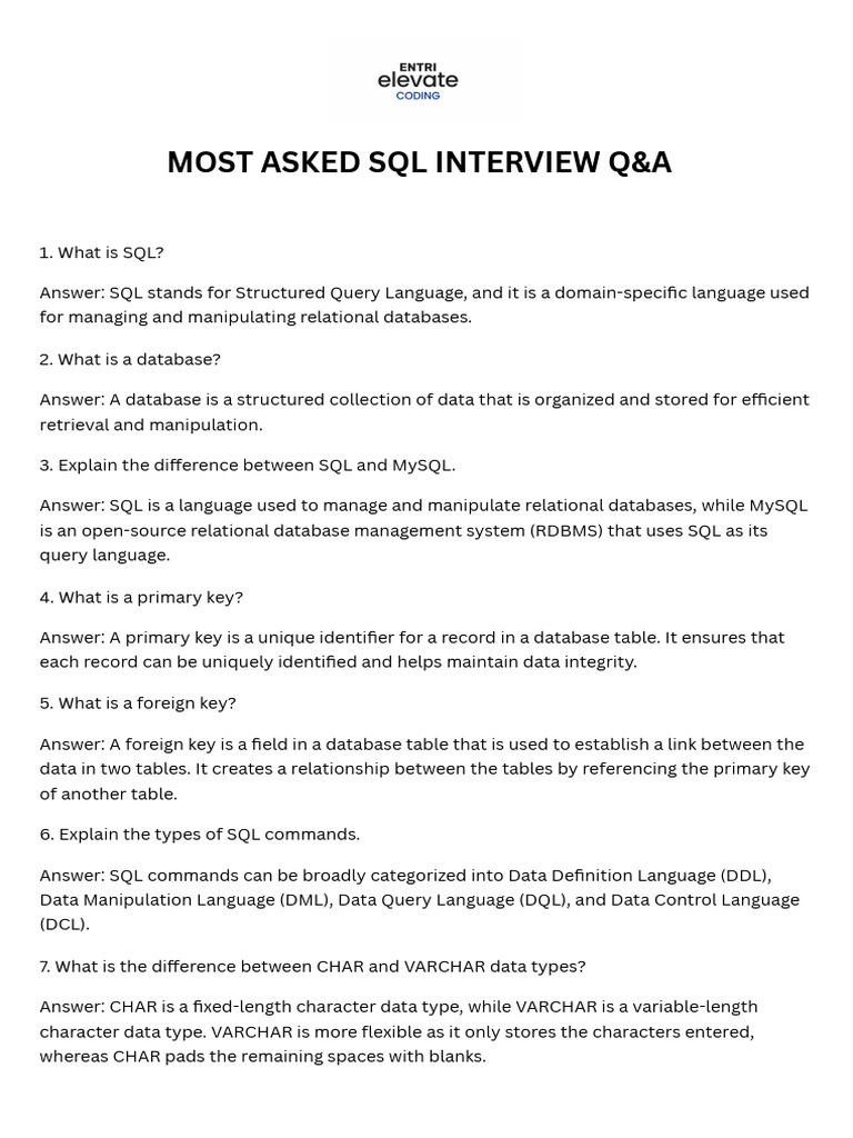 Most Asked SQL Interview Q&a | PDF | Database Index | Sql