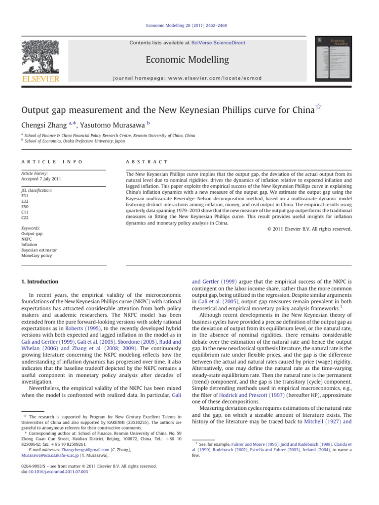 Output Gap Measurement and The New Keynesian Phillips Curve For China ...