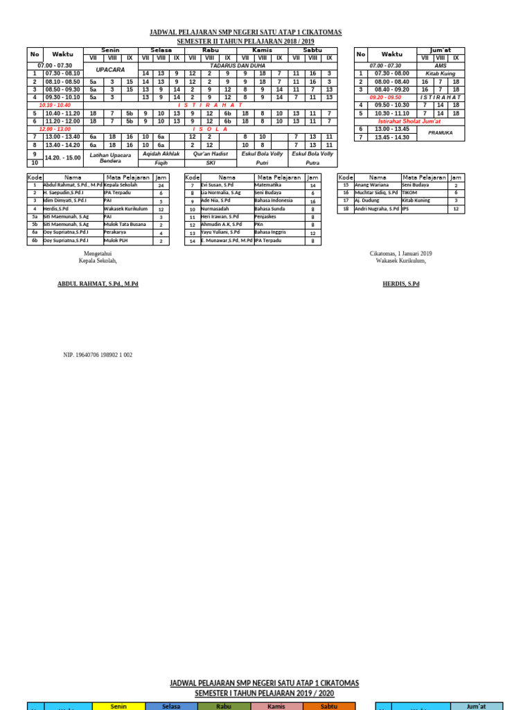 Jadwal Pelajaran Satap 2019 - 2020 | PDF
