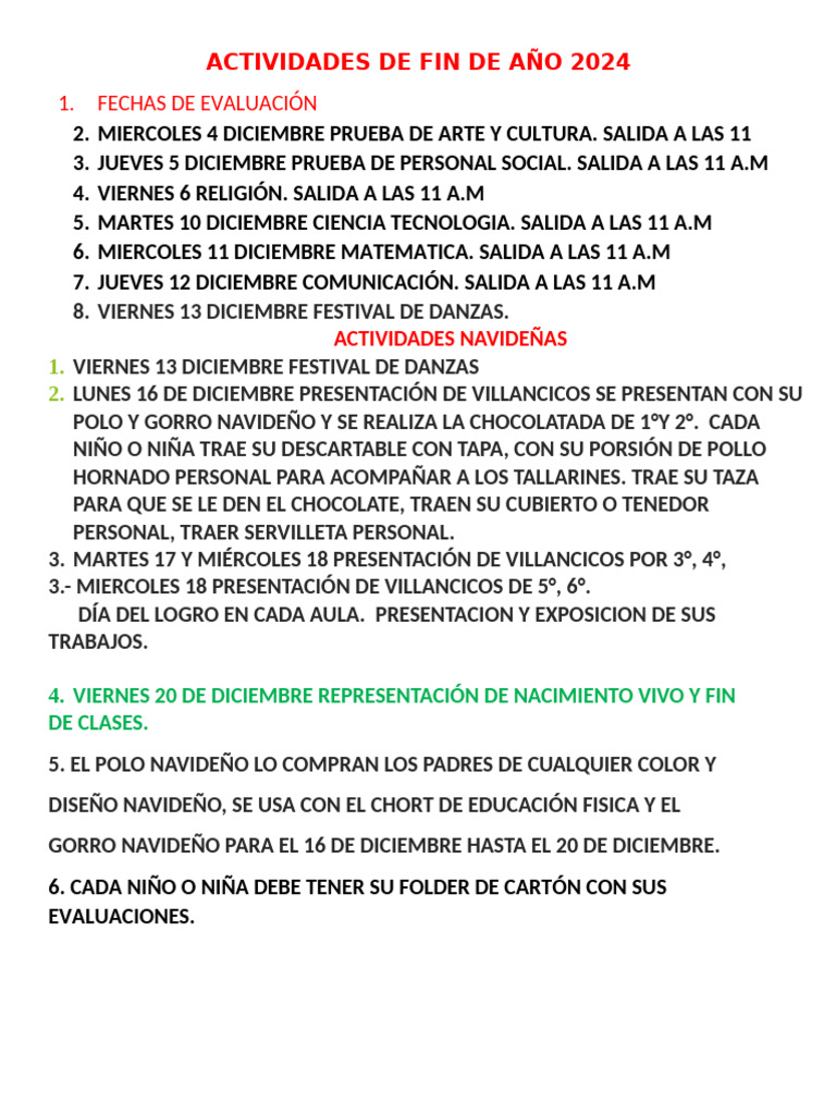 Actividades de Fin de Año 2024 | PDF
