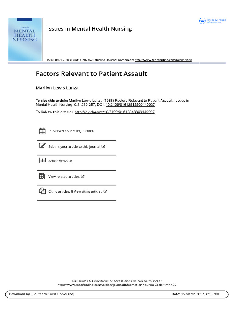 Factors Relevant To Patient Assault | PDF | Nursing | Substance Abuse