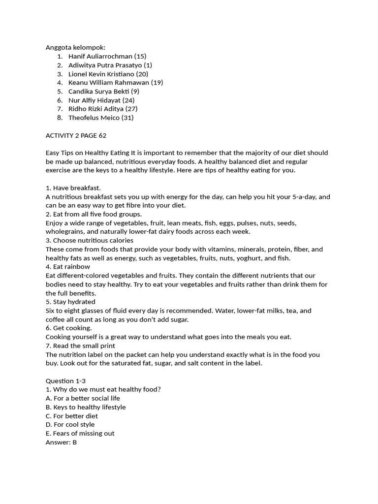 Tugas B Ing Membuat Soal | PDF | Foods | Salt