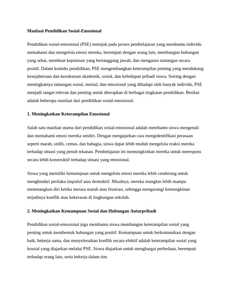 Manfaat Pendidikan Sosial-Emosional | PDF