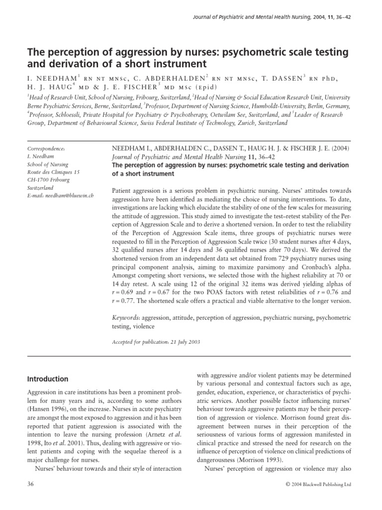 The Perception of Aggression by Nurses: Psychometric Scale Testing and ...