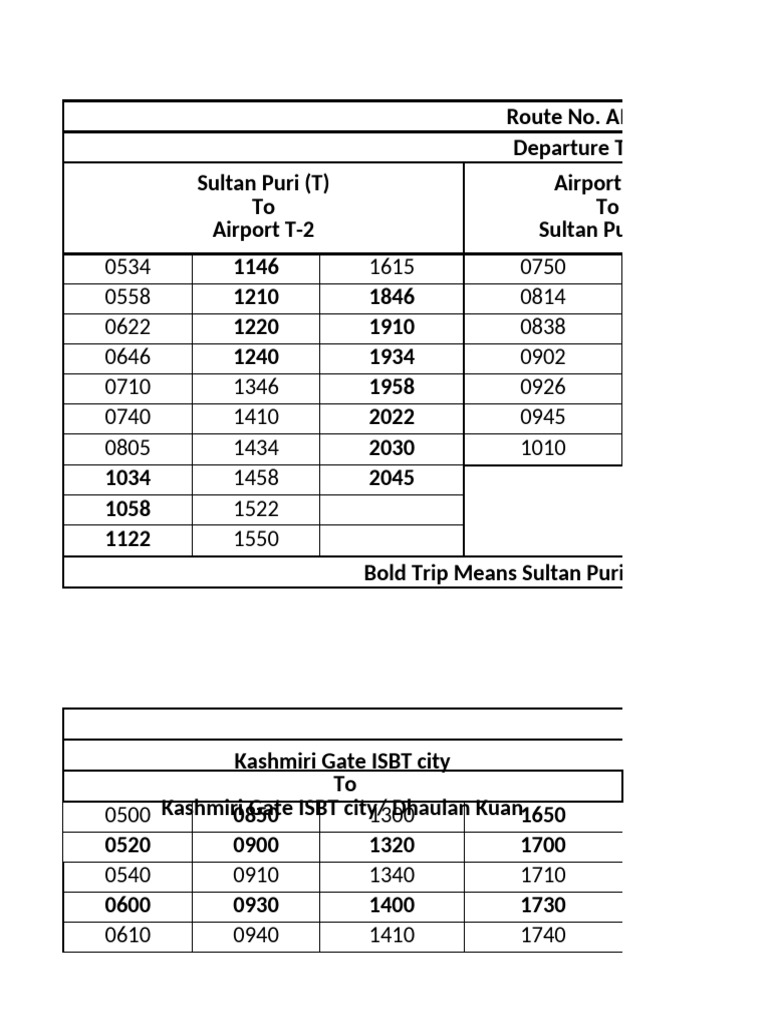 Current DTC Time Table March 2024 | PDF | Transport | Public Transport