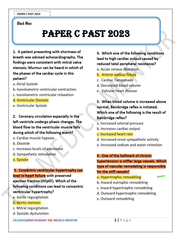 PAPER C Kmu 2023 (Completely Solved) | PDF | Heart | Lung