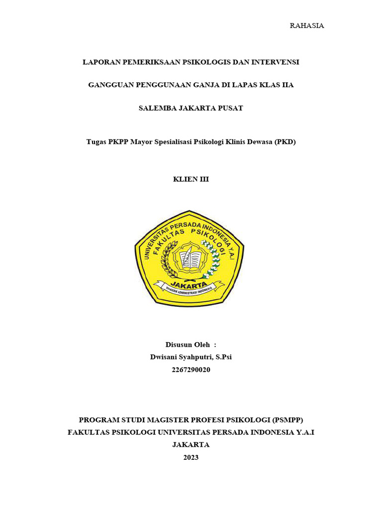 Laporan PKPP Klien 1 Lapas Salemba | PDF