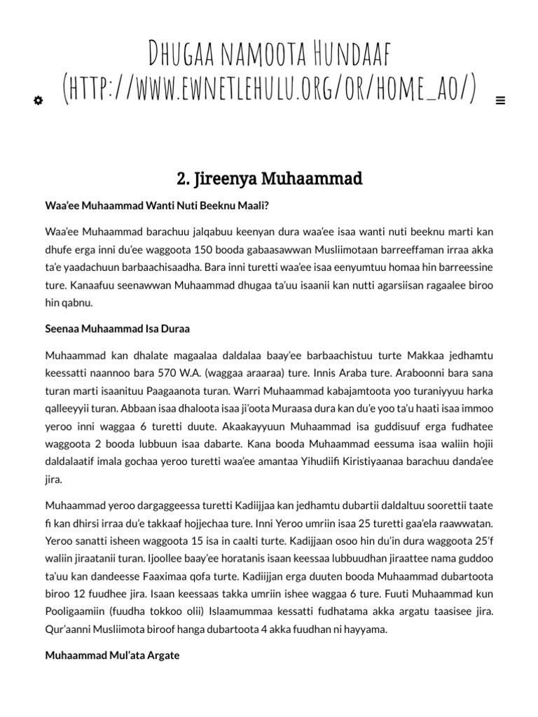 Jireenya Muhaammad - Dhugaa Namoota Hundaaf | PDF