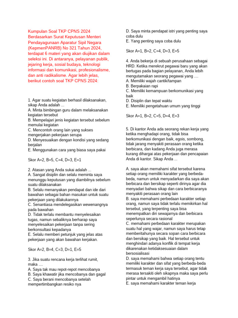 Kumpulan Soal TKP CPNS 2024 | PDF