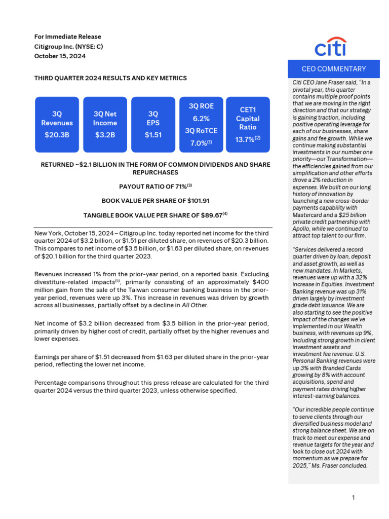 Third Quarter 2024 Results and Key Metrics | PDF | Revenue | Equity ...