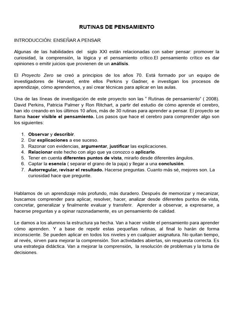 Rutinas de Pensamiento | PDF | Pensamiento | Aprendizaje