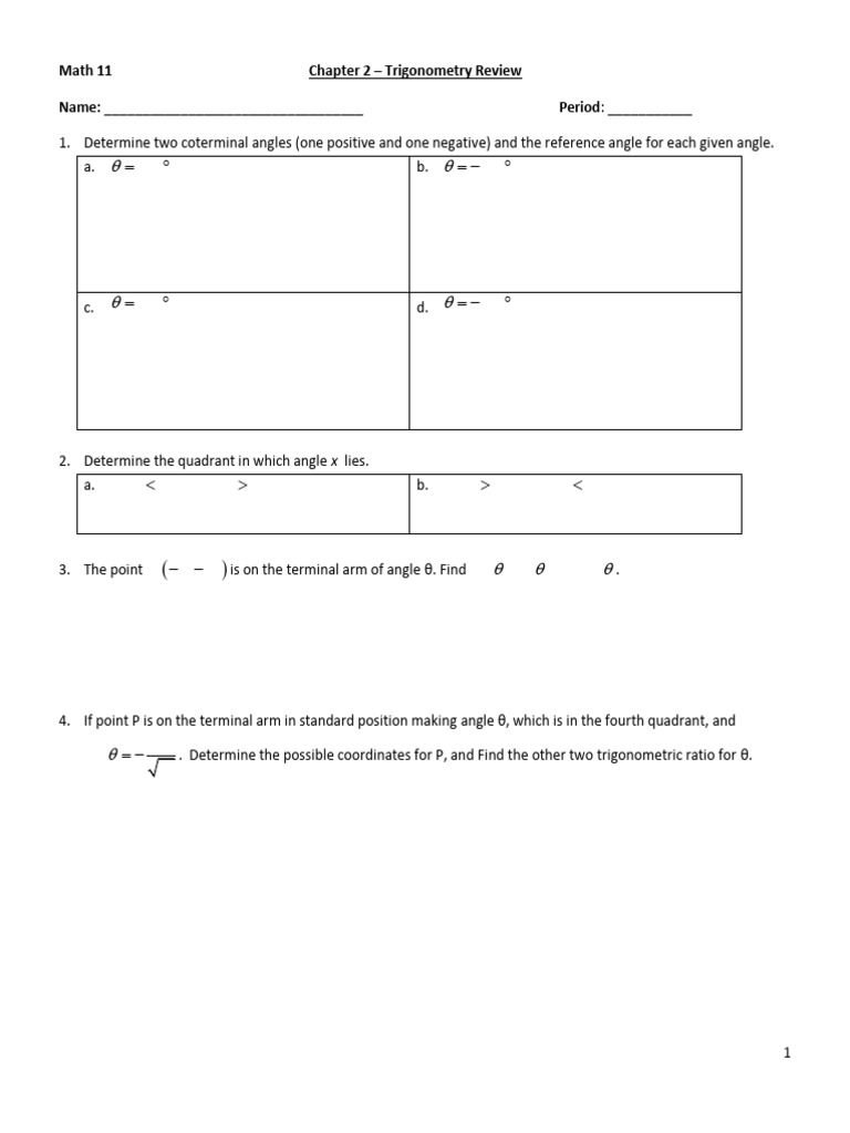 Pre-Calculus 11 - Chapter 2 Review Trig | PDF | Trigonometry ...