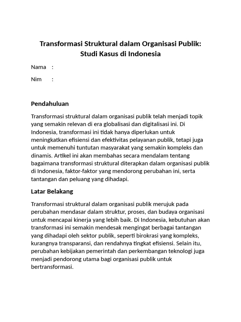 Transformasi Struktural Dalam Organisasi Publik | PDF