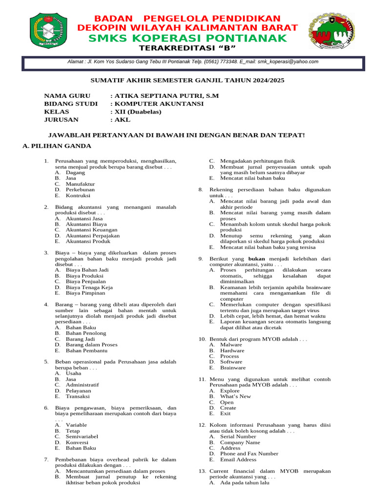 Soal Sas Genap 2023-2024 - Komp Ak Xii Akl | PDF