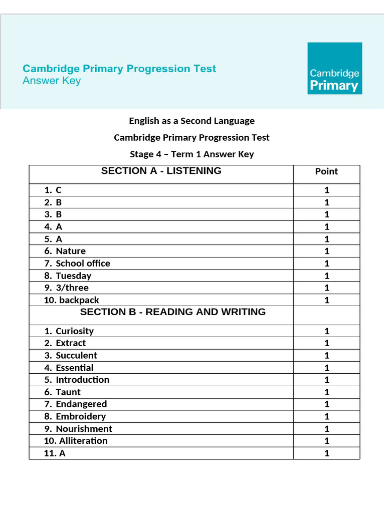 ESL Cambridge Test Stage 4 Answer Key | PDF | Conservation Biology ...
