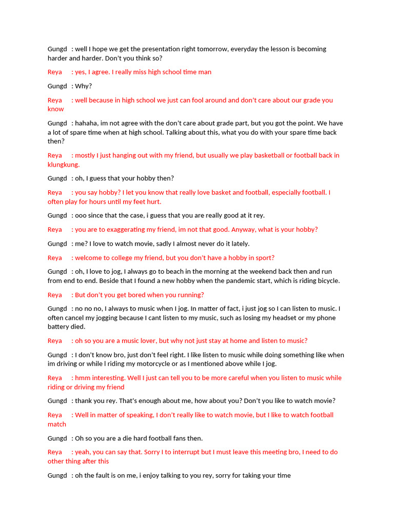 Script B Ing Dialog Hobbies | PDF