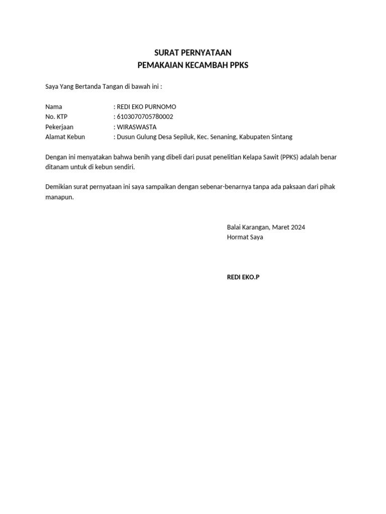 Surat Pernyataan Ppks | PDF