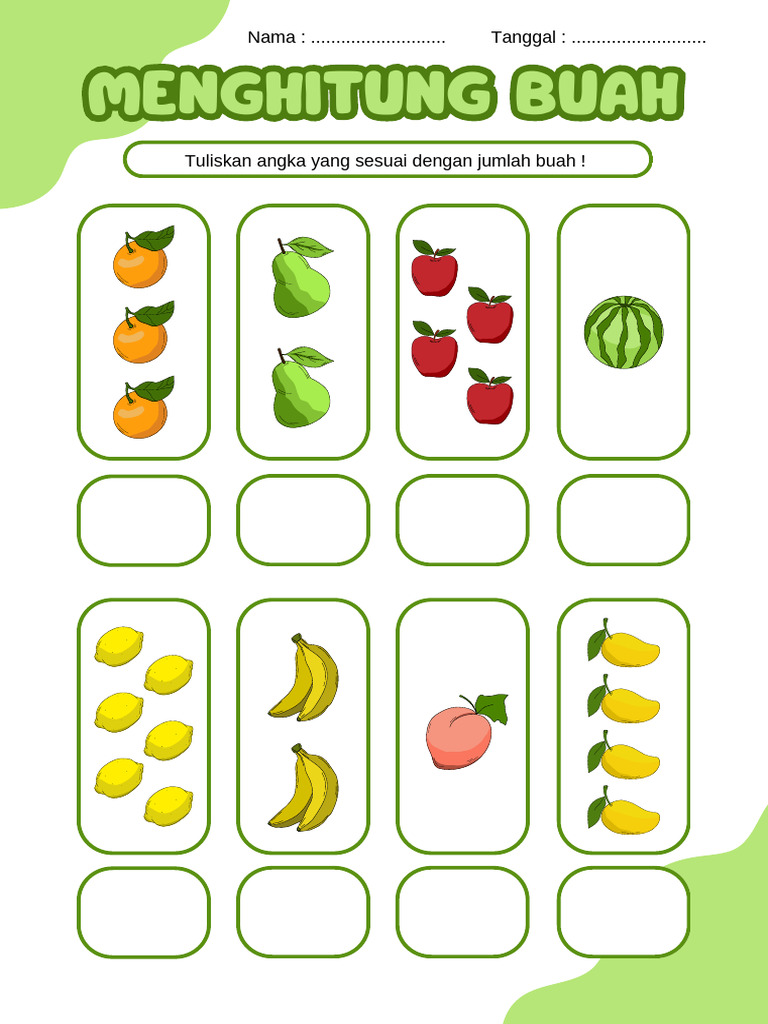 Menghitung Buah Lembar Kerja Putih Hijau Bergaris | PDF