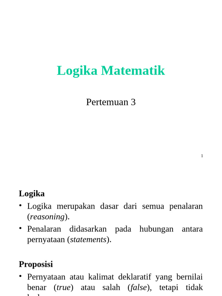 Matematika Ekonomi Pertemuan 3 Logika | PDF