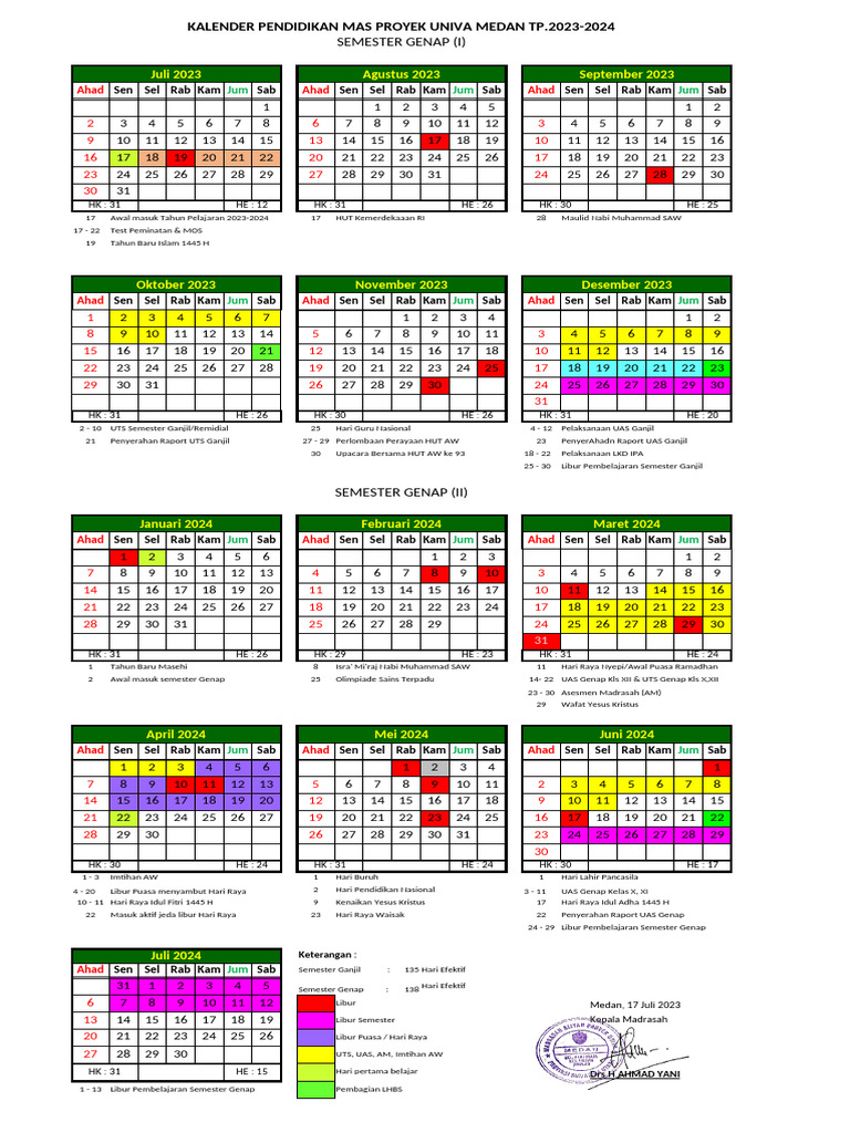 Kalender Pendidikan Univa Medan 2023-2024 | PDF