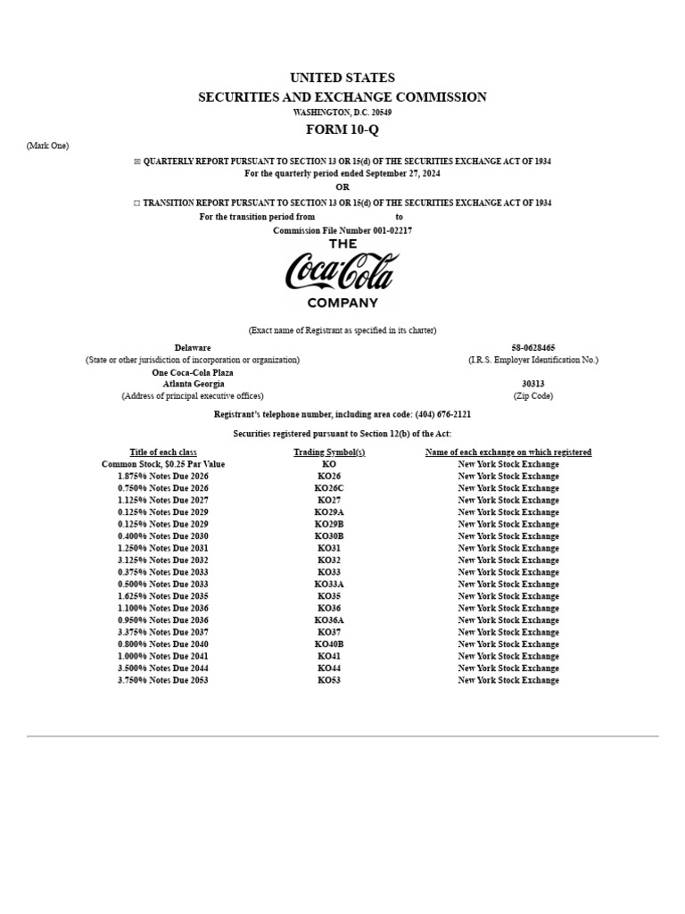 Coca Cola 10-Q | PDF | Equity (Finance) | Expense