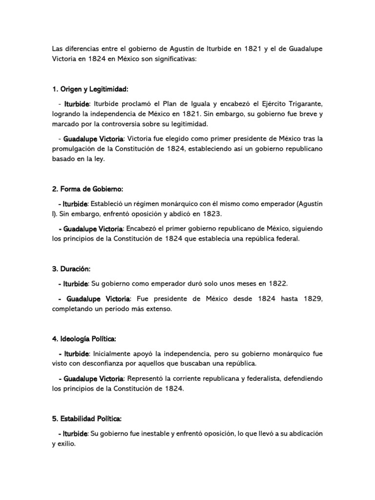 DIFERENCIAS ENTRE EL GOBIERNO DE 1821 Y EL DE 1824 | PDF
