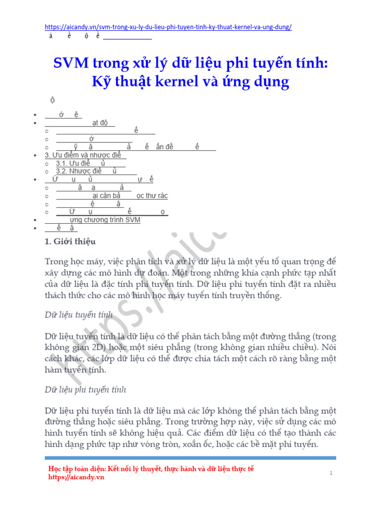 SVM Trong Xử Lý Dữ Liệu Phi Tuyến Tính - Kỹ Thuật Kernel Và Ứng Dụng | PDF