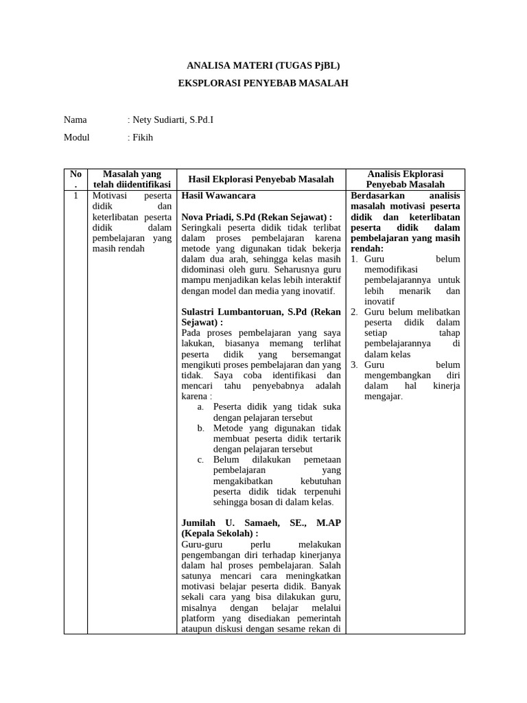 EKSPLORASI PENYEBAB MASALAH (PJBL) - WAWANCARA | PDF