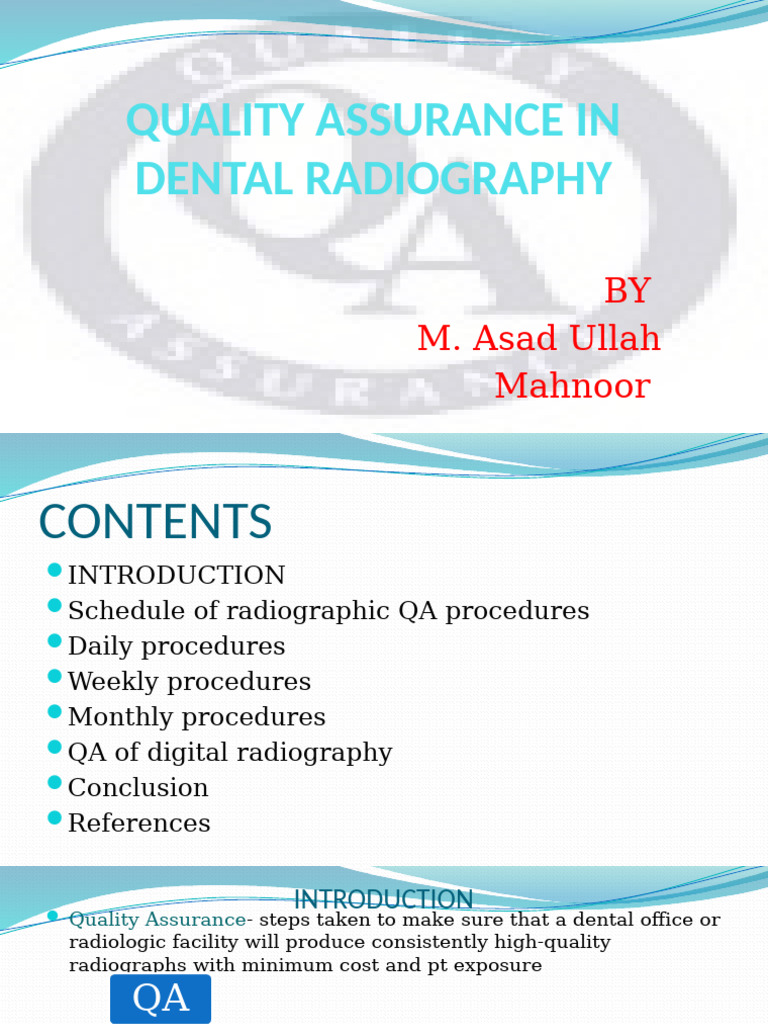 Dental Radiography QA Guide | PDF | Radiography | X Ray