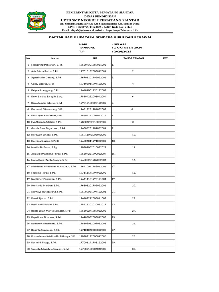 Daftar Hadir UPACARA | PDF
