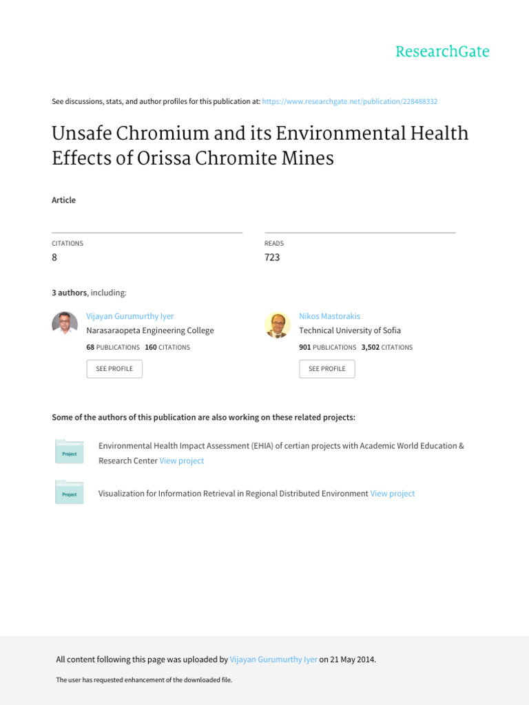 Unsafe Chromium and Its Environmental Health Effects of Orissa Chromite ...