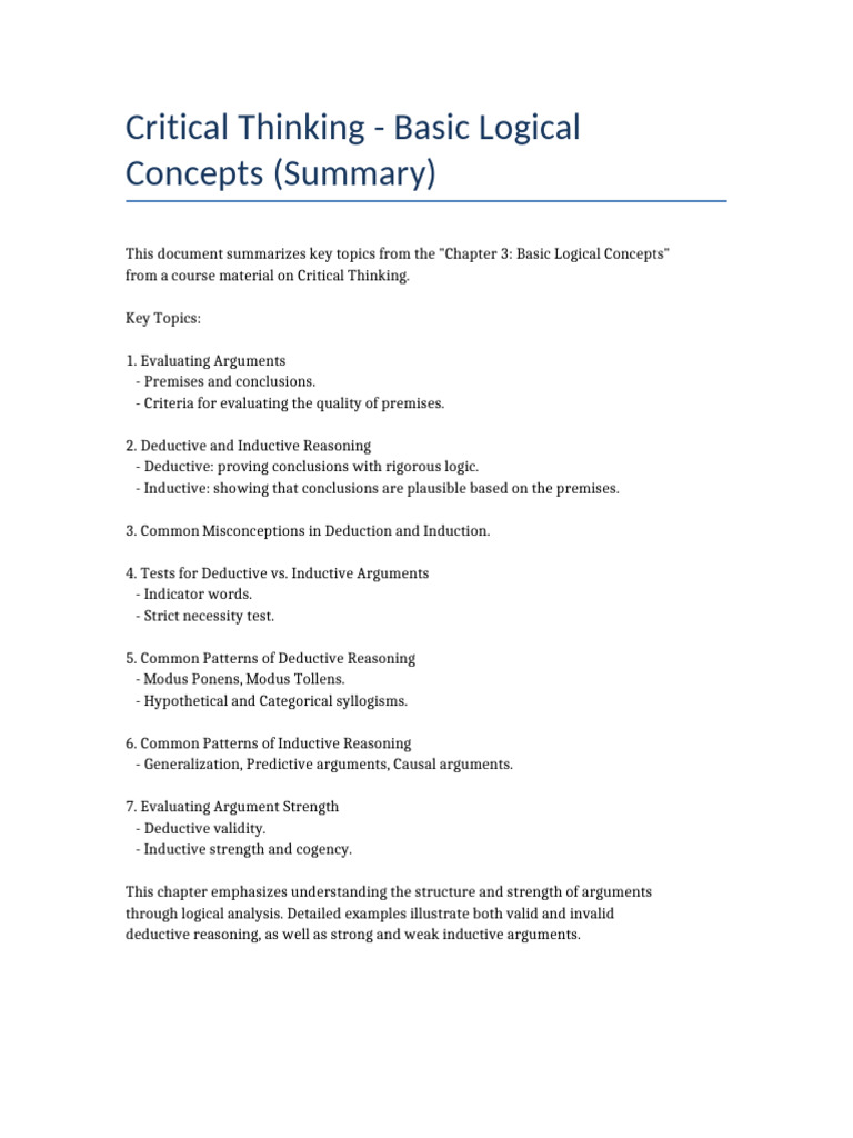 Critical Thinking Summary | PDF