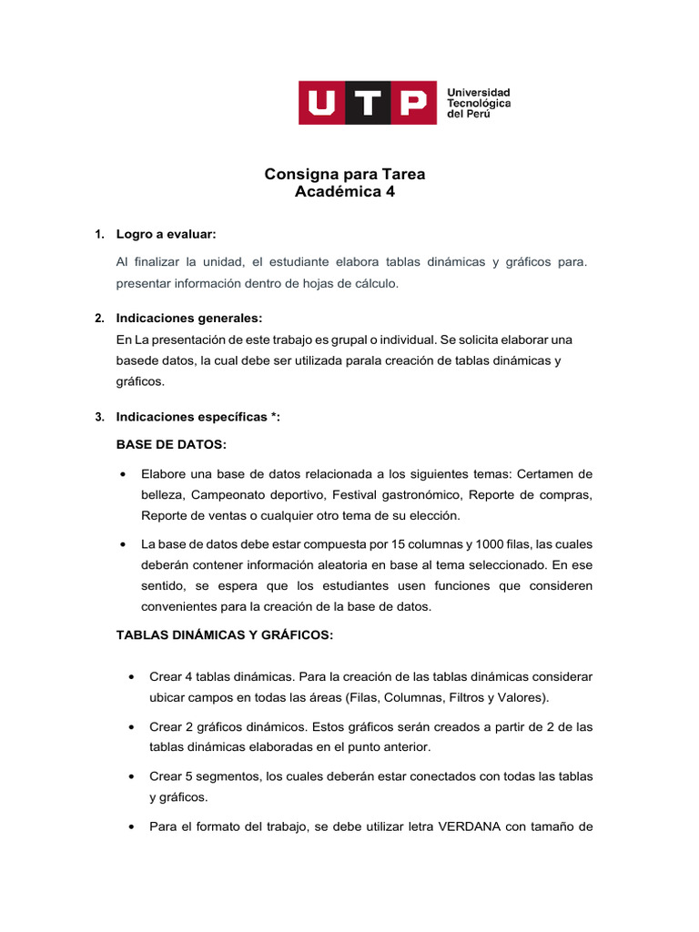 Ta4 Indicacione | PDF | Bases de datos | Evaluación
