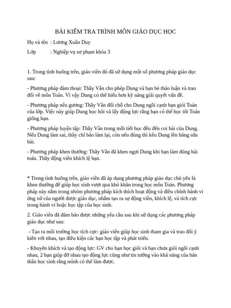 Bài kiểm tra trình GDH | PDF