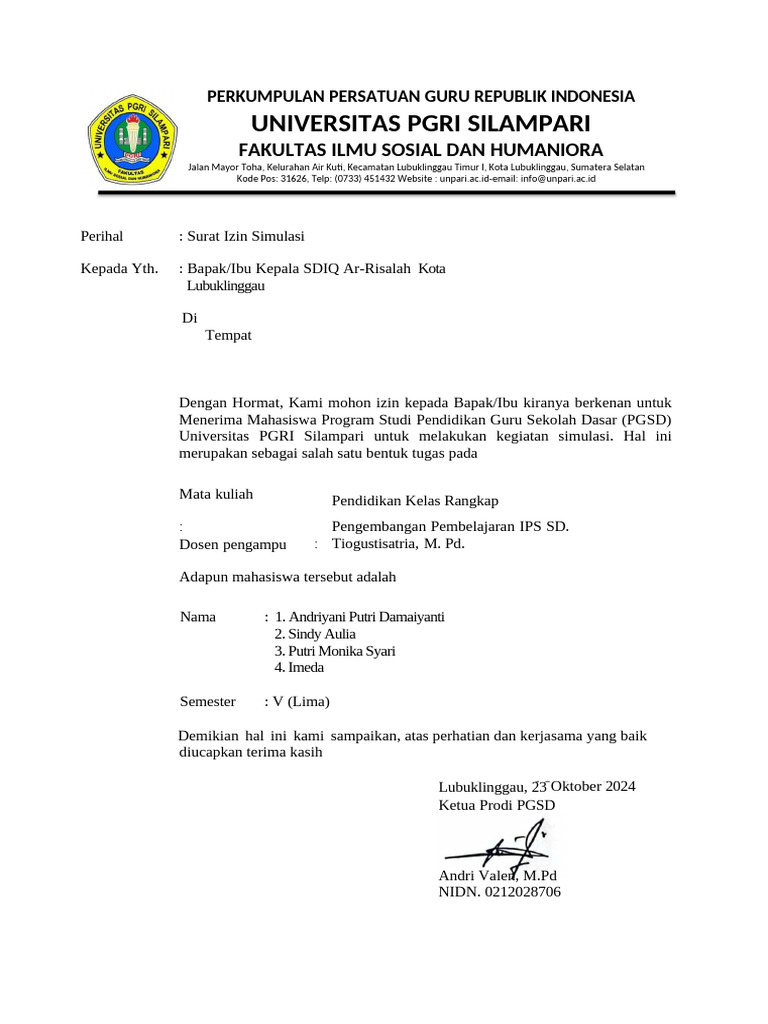 Surat Izin Simulasi PKR | PDF