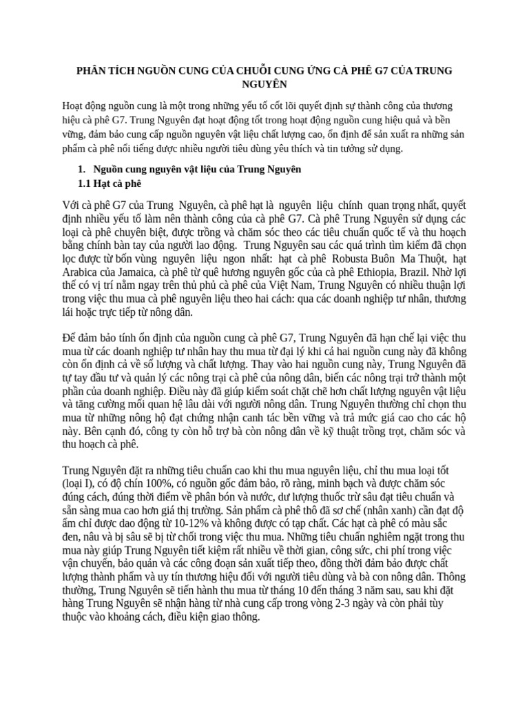 Phân Tích Ho T Đ NG Tìm Ngu N Cung C A Chu I Cung NG Cà Phê G7 C A Trung Nguyên | PDF