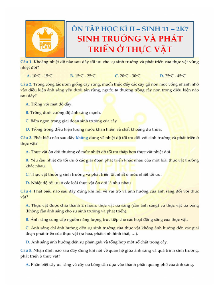 SH11.BUỔI 1.SINH TRƯỞNG VÀ PHÁT TRIỂN Ở THỰC VẬT | PDF