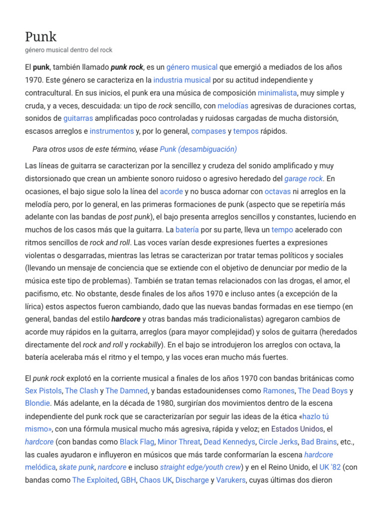 Punk - Wikipedia, La Enciclopedia Libre | PDF | Punk rock | Subgéneros ...