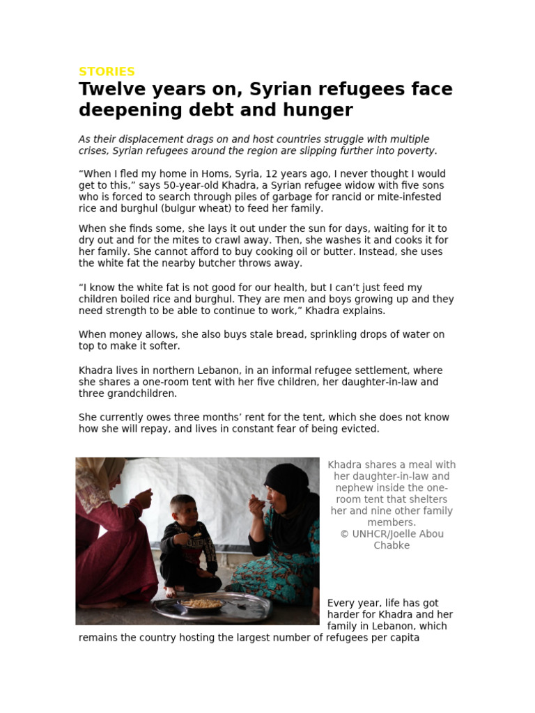 Syrian Refugee Story | PDF | Refugees Of The Syrian Civil War | Refugee