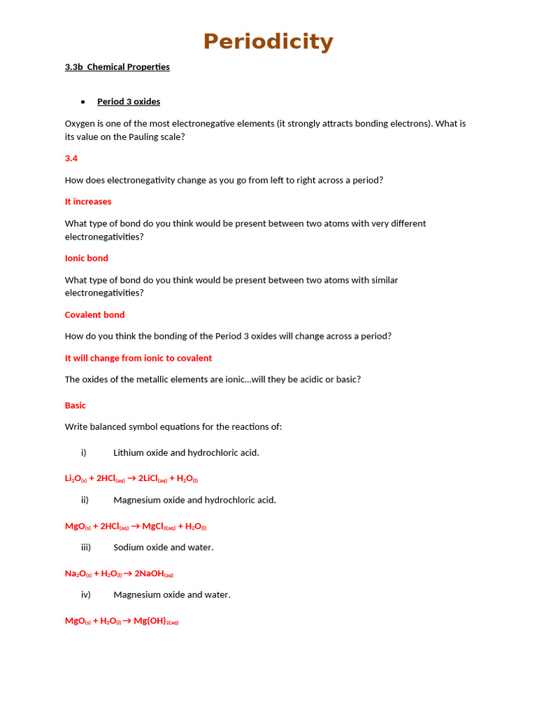 Ws - Periodicity Worksheet 4 Answers | PDF