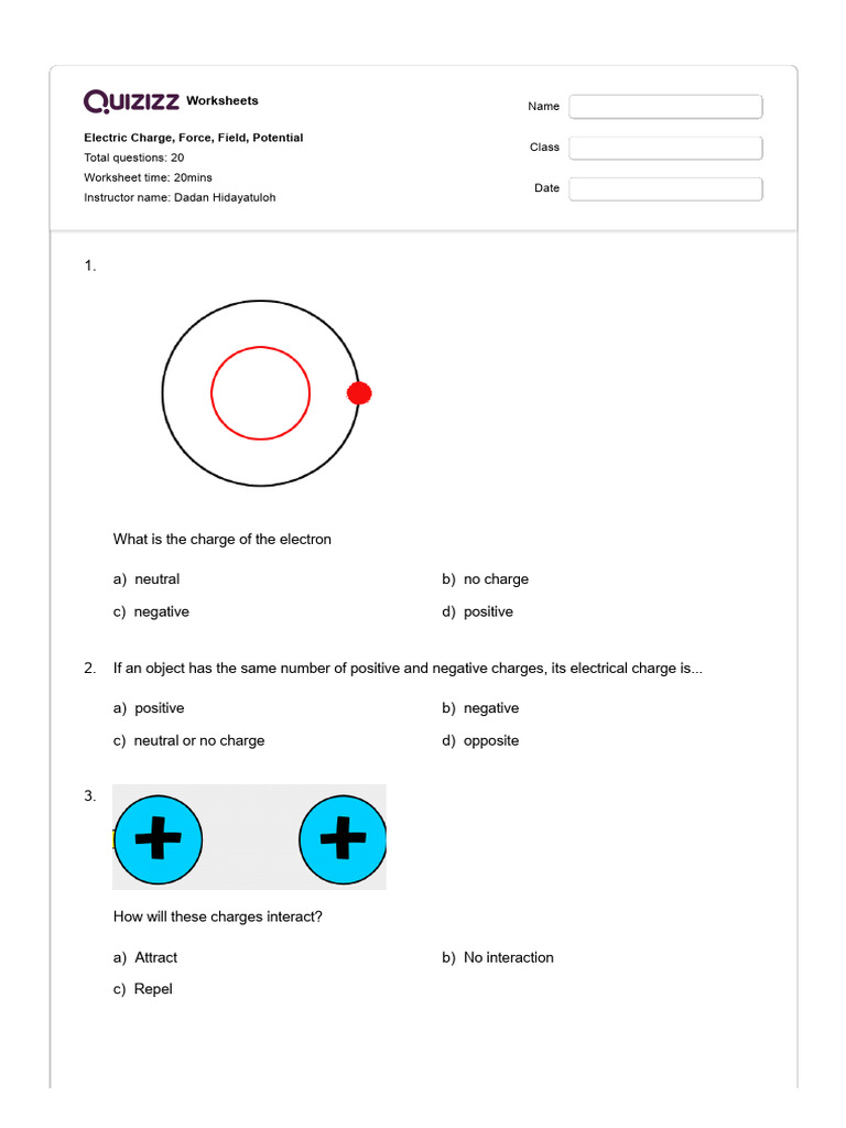 Quizizz - Electric Charge, Force, Field, Potential | PDF | Electric ...