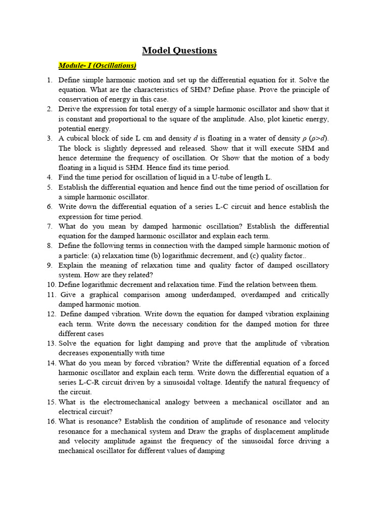 Model Questions-Module-1 | PDF | Damping | Oscillation