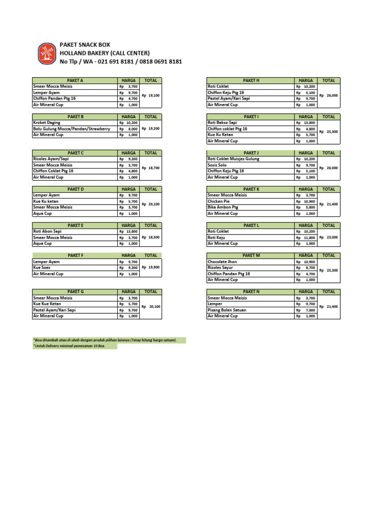 Paket Snack Box Holland Bakery | PDF