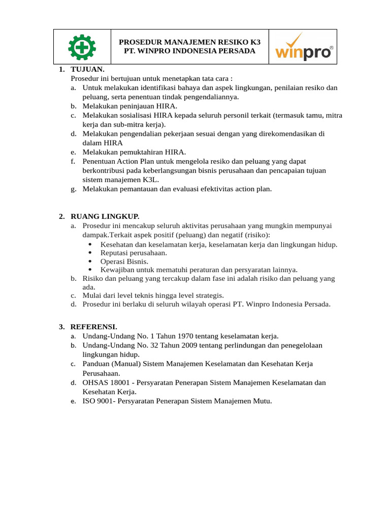 Prosedur Manajemen Resiko K3 | PDF