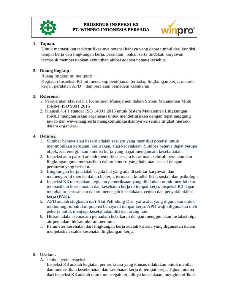 Prosedur Inspeksi K3 | PDF
