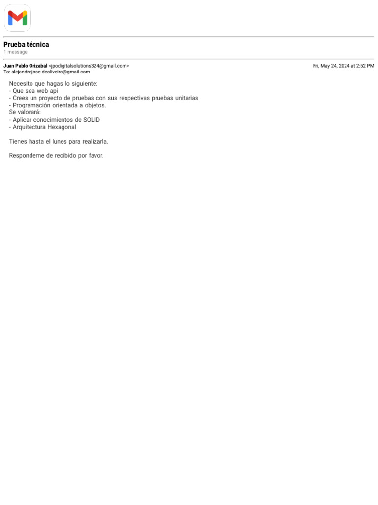Gmail - Prueba Técnica | PDF