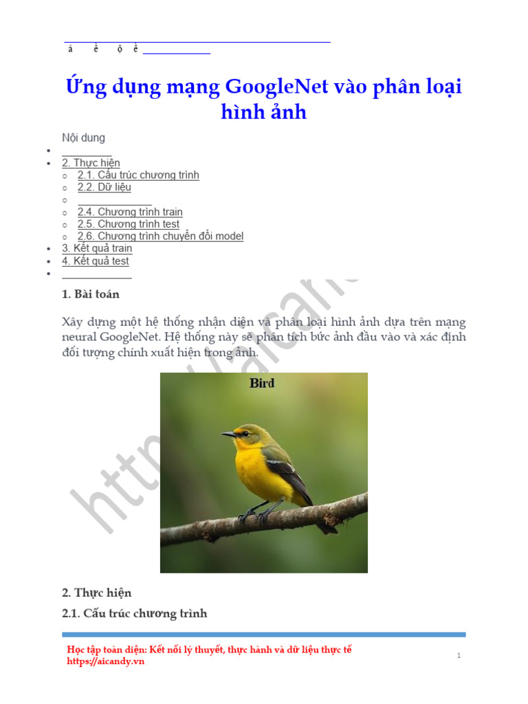 NG D NG M NG GoogleNet Vào Phân Lo I Hình NH | PDF