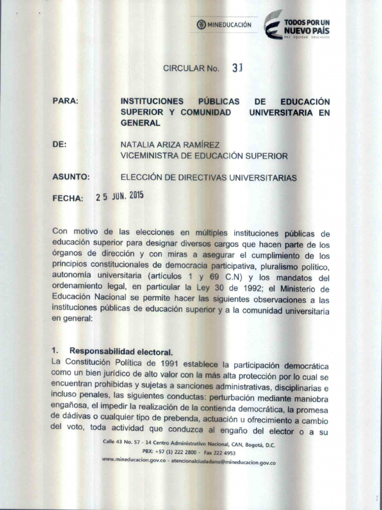 CIRCULAR 31 Eleccion Directivas Universitarias | PDF
