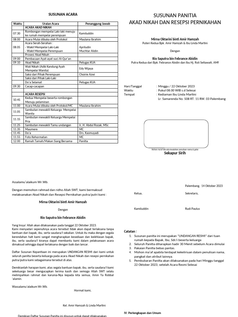 Susunan Panitia Mirna | PDF
